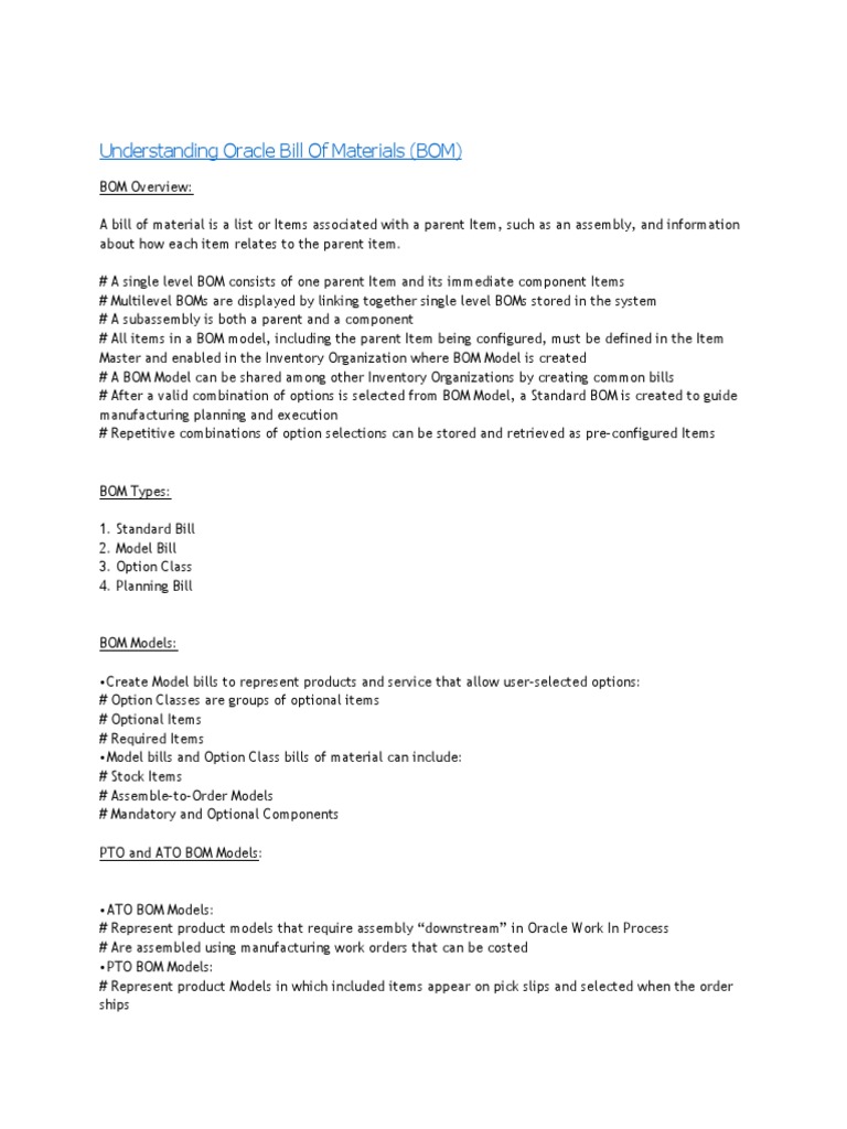 Understanding Oracle Bill of Materials | PDF | Engineering | Areas Of ...