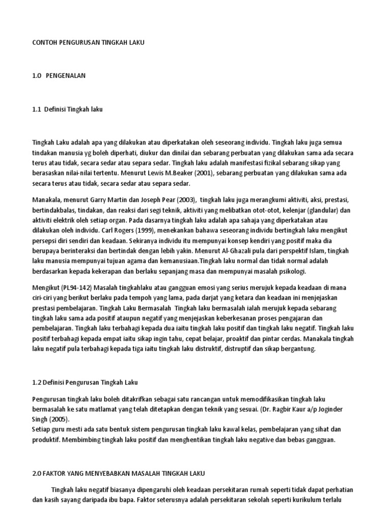 Contoh Pengurusan Tingkah Laku | PDF