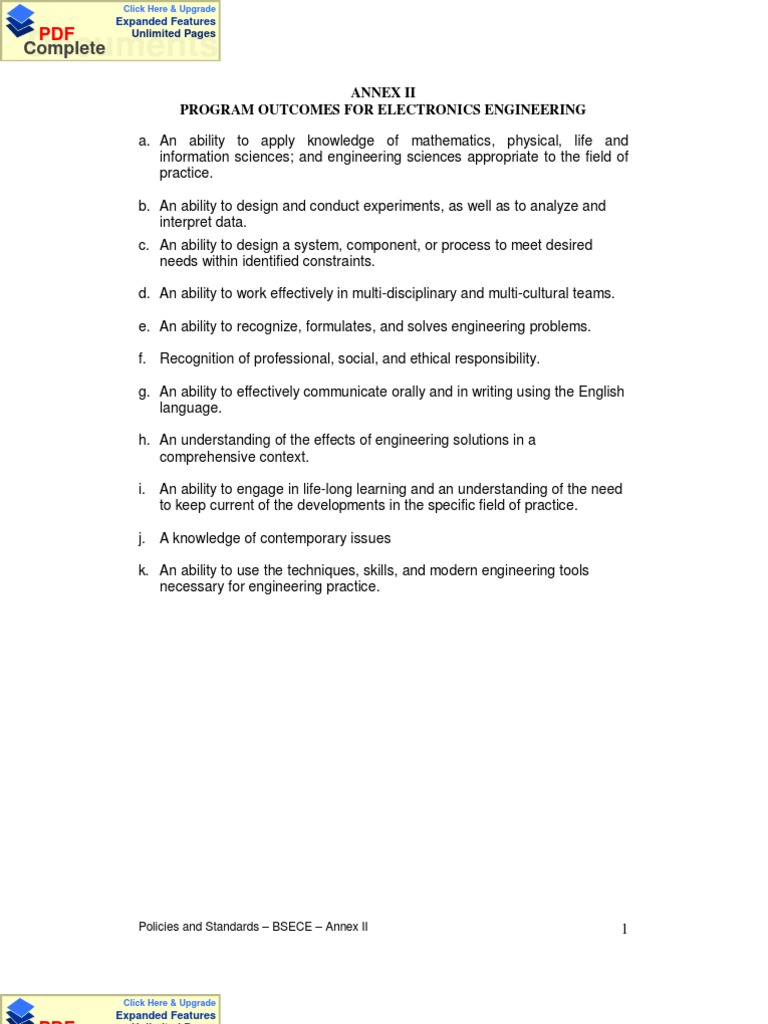BSECE Program Outcomes Overview | PDF | Engineering | Electrical ...