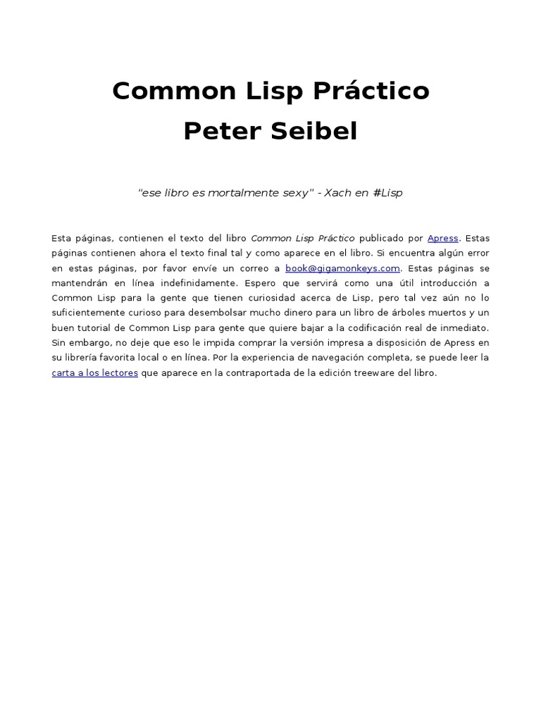 Common Lisp Practico - Peter Seibel | PDF | Lenguaje de programación ...