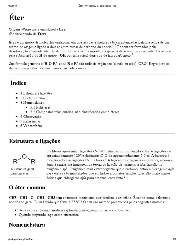 Éter – Wikipédia, a enciclopédia livre | Éter | Química Orgânica