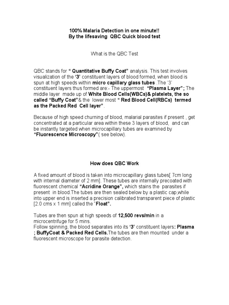 QBC Test | Red Blood Cell | Malaria