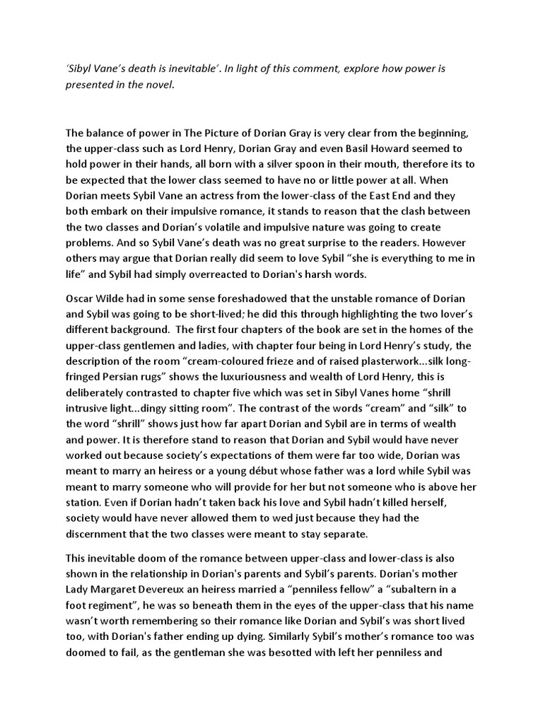 Sibyl Vane's Death Is Inevitable | Download Free PDF | The Picture Of ...