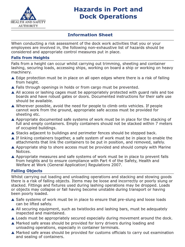Hazards in Port and Dock Operations | PDF | Shift Work | Occupational ...