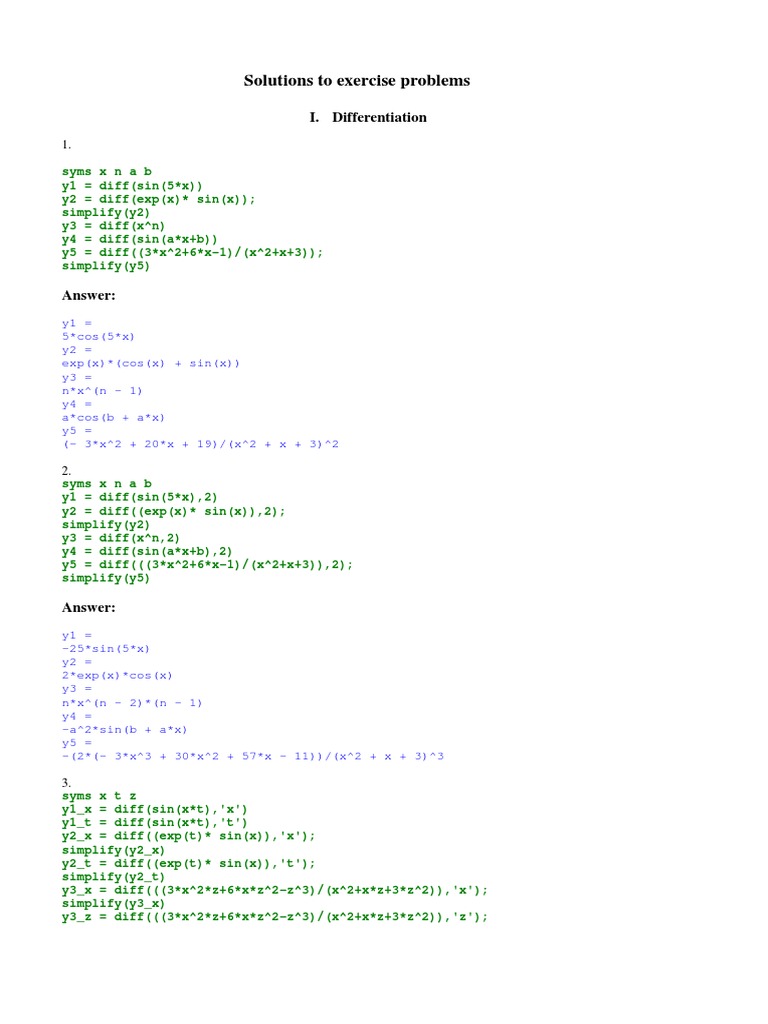 MATLAB Symbolic Exercise | PDF | Variable (Mathematics) | Initial Condition