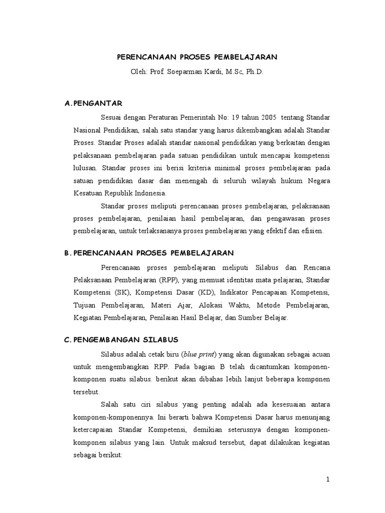 Perencanaan Proses Pembelajaran (Prof Parman) | PDF | Bisnis | Pengembangan Diri