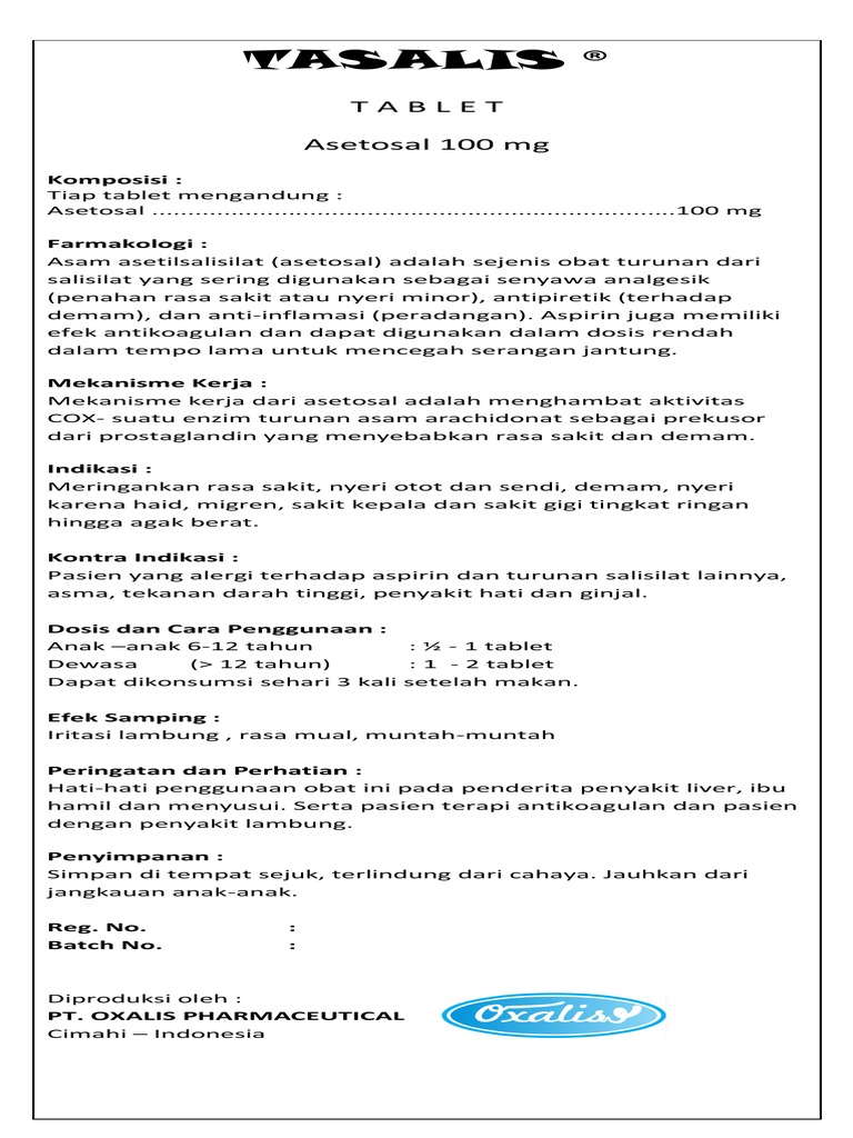 Informasi Asetosal 100 mg dan Penggunaannya | PDF | Aspirin | Radang sendi