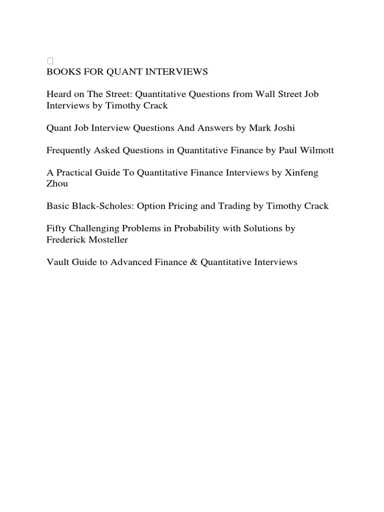 Books For Quant Interviews | PDF
