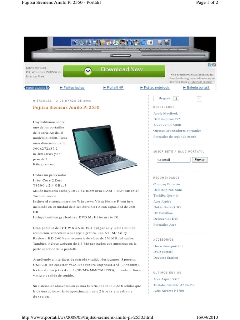 Fujitsu Siemens Amilo Pi 2550 | PDF | Computadoras personales | Equipo ...
