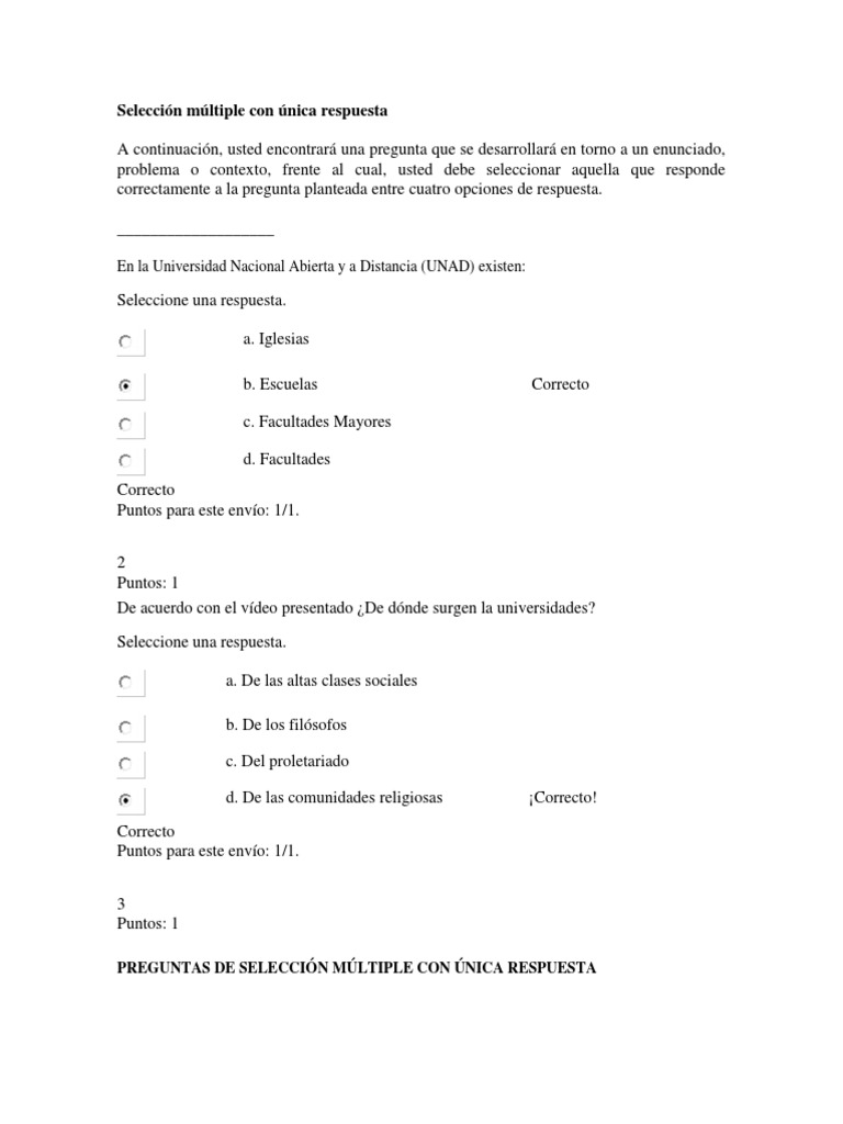 Preguntas de Selección Múltiple UNAD | PDF | Habilidades de estudio ...