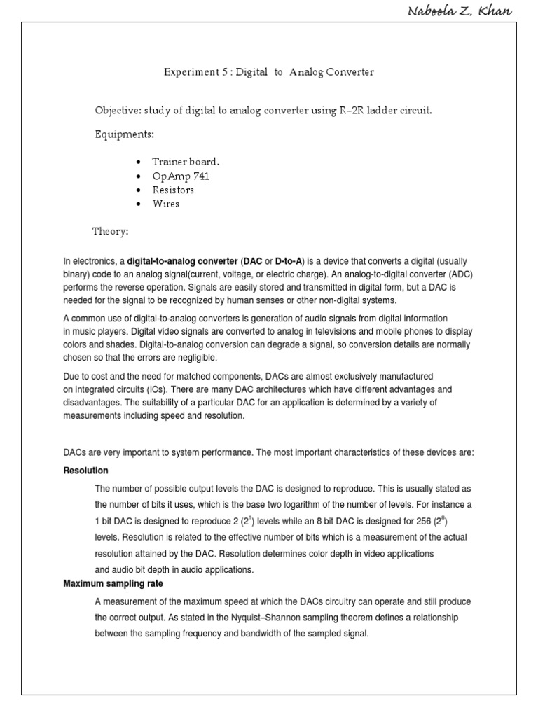 Lab Manual DAC-Signed | PDF | Digital To Analog Converter | Analog To ...