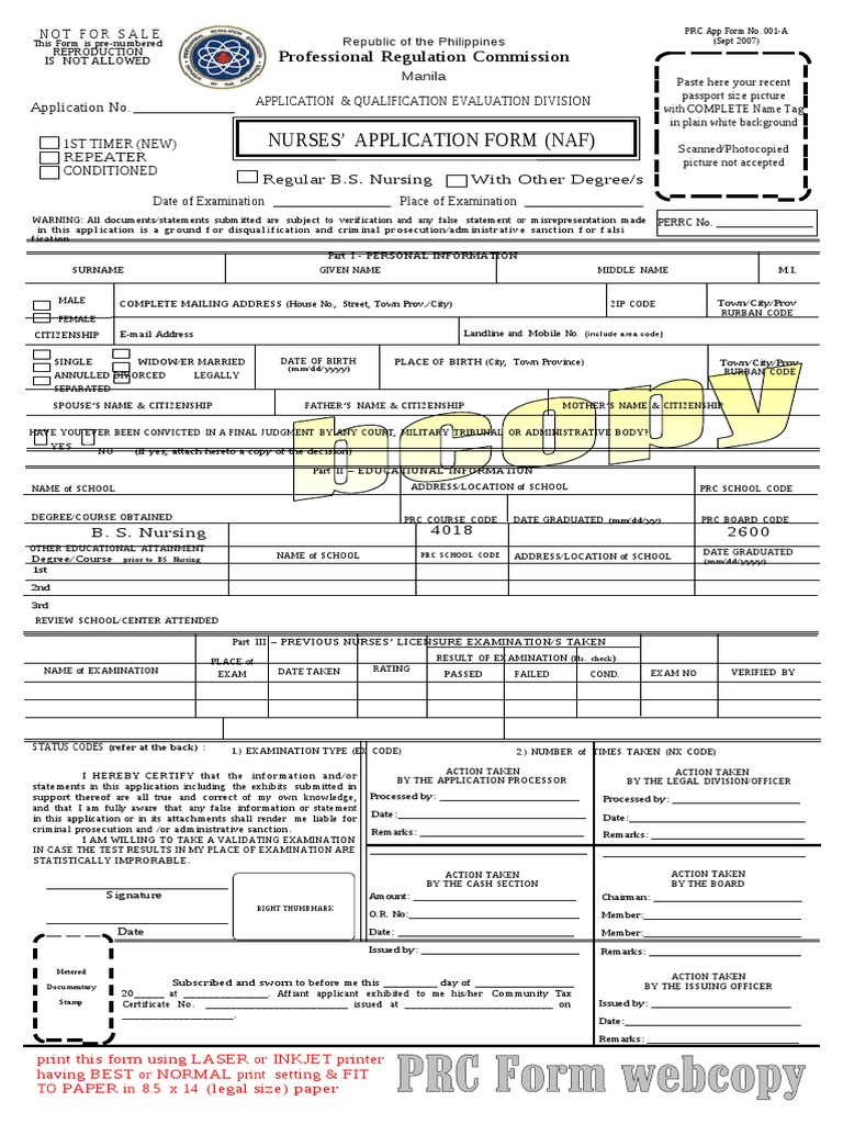 Nurses' Application Form (PRC) | Envelope | Test (Assessment)