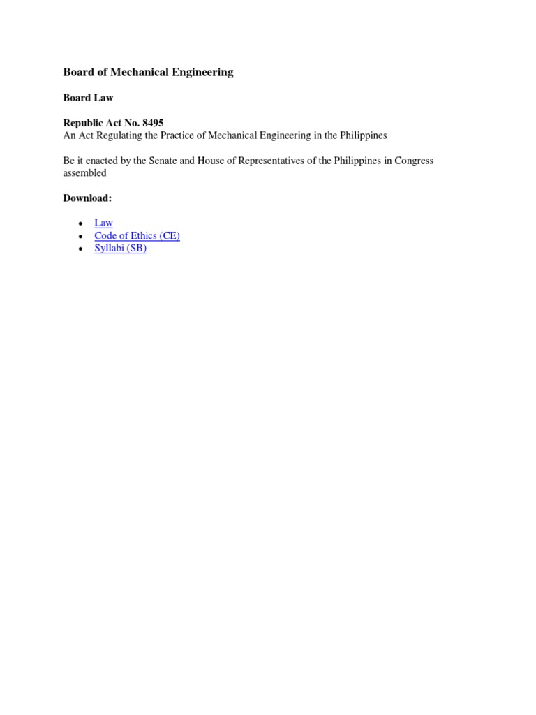 Board of Mechanical Engineering | PDF