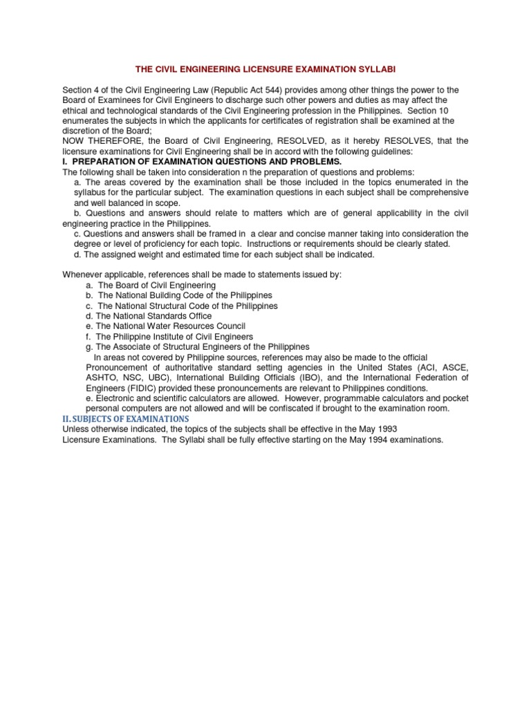 The Civil Engineering Licensure Examination Syllabi | PDF | Licensure ...