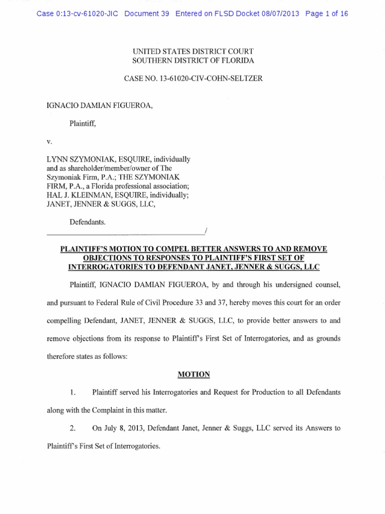 Plaintiff Motion To Compel Better Answers and Remove Objections To Responses... | PDF | Lawsuit ...