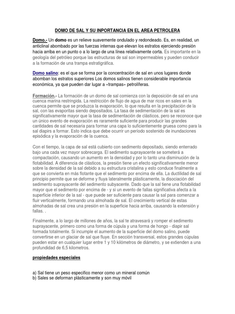 Importancia de Domos Salinos en Petróleo | PDF | Geología | Ciencias de ...