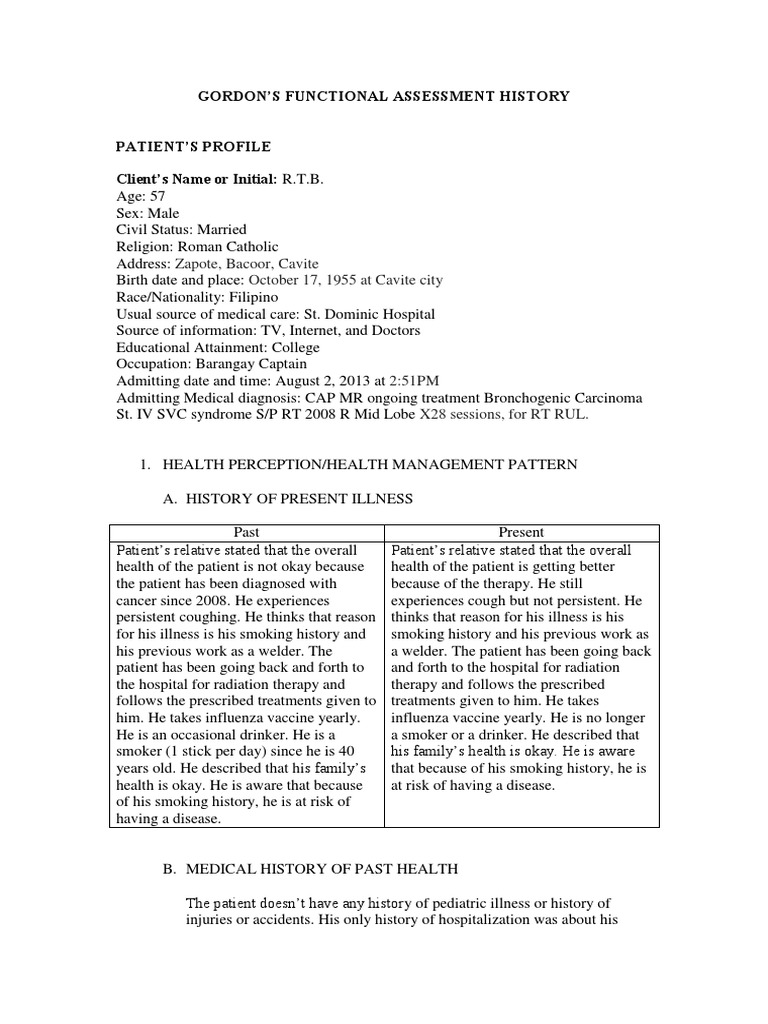 Gordon's Functional Assessment History | PDF | Patient | Cancer
