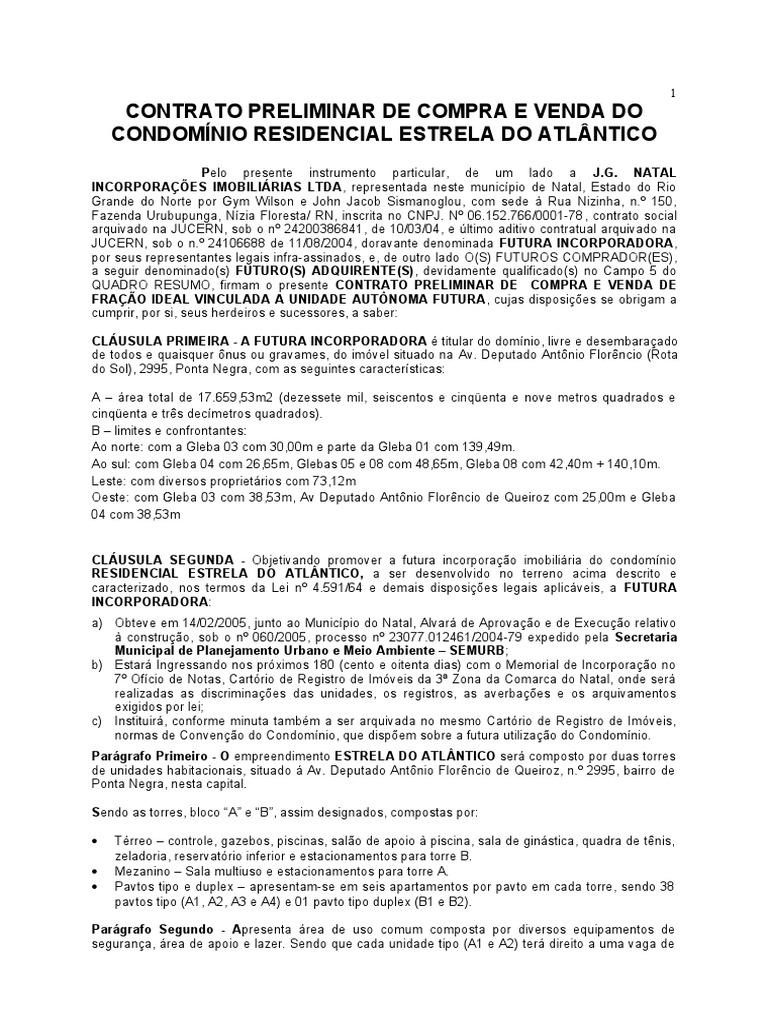 Contrato Preliminar de Compra e Venda JG | PDF | Condomínio | Economia