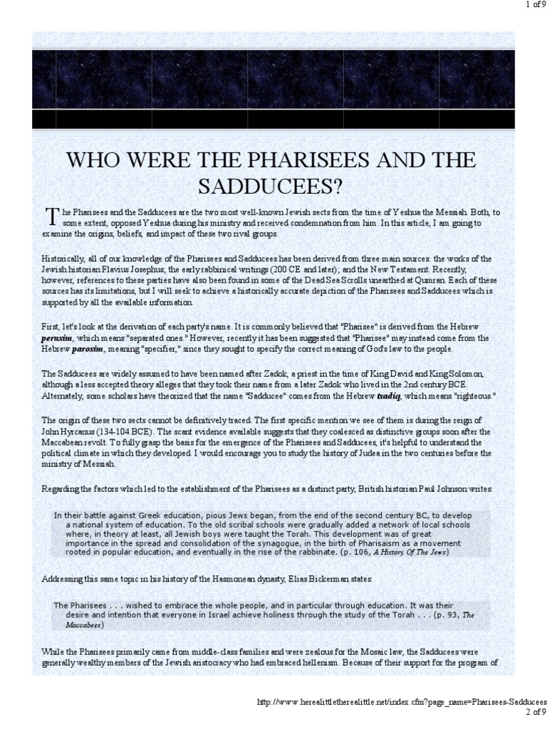 Sadducees Vs Pharisees