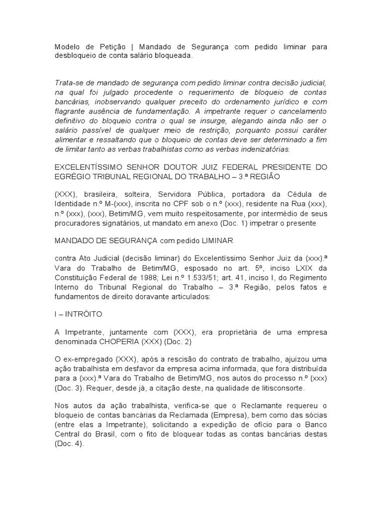 Modelo de Mandado de Segurança | PDF | Mandamus | Justiça
