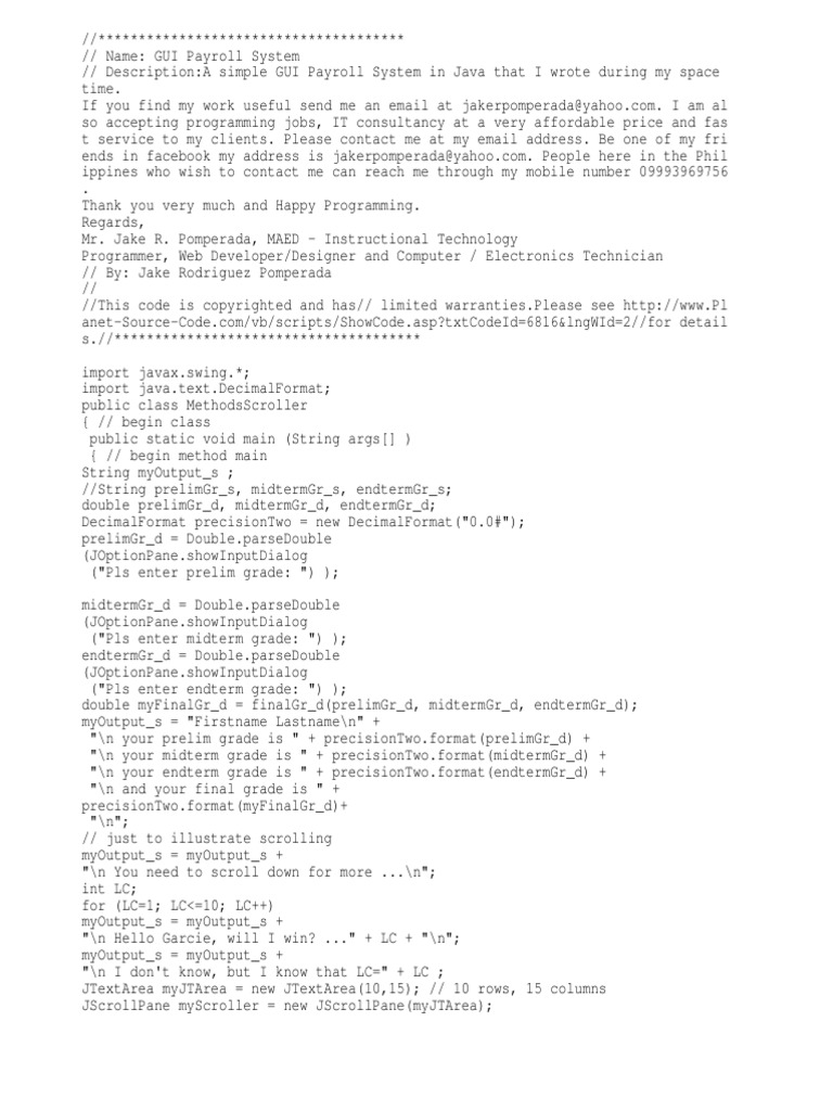 GUI Payroll System | Java (Programming Language) | Computing