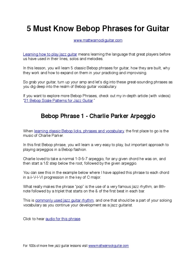 5 Must Know Bebop Phrases For Guitar | PDF | Jazz | Scale (Music)