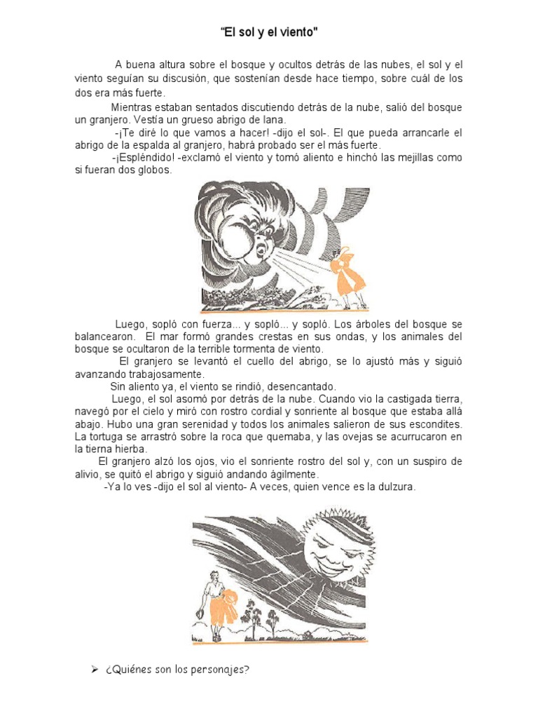 Fichas De Fábulas Sobre El Viento Y El Sol 🌞 Vacaciones,