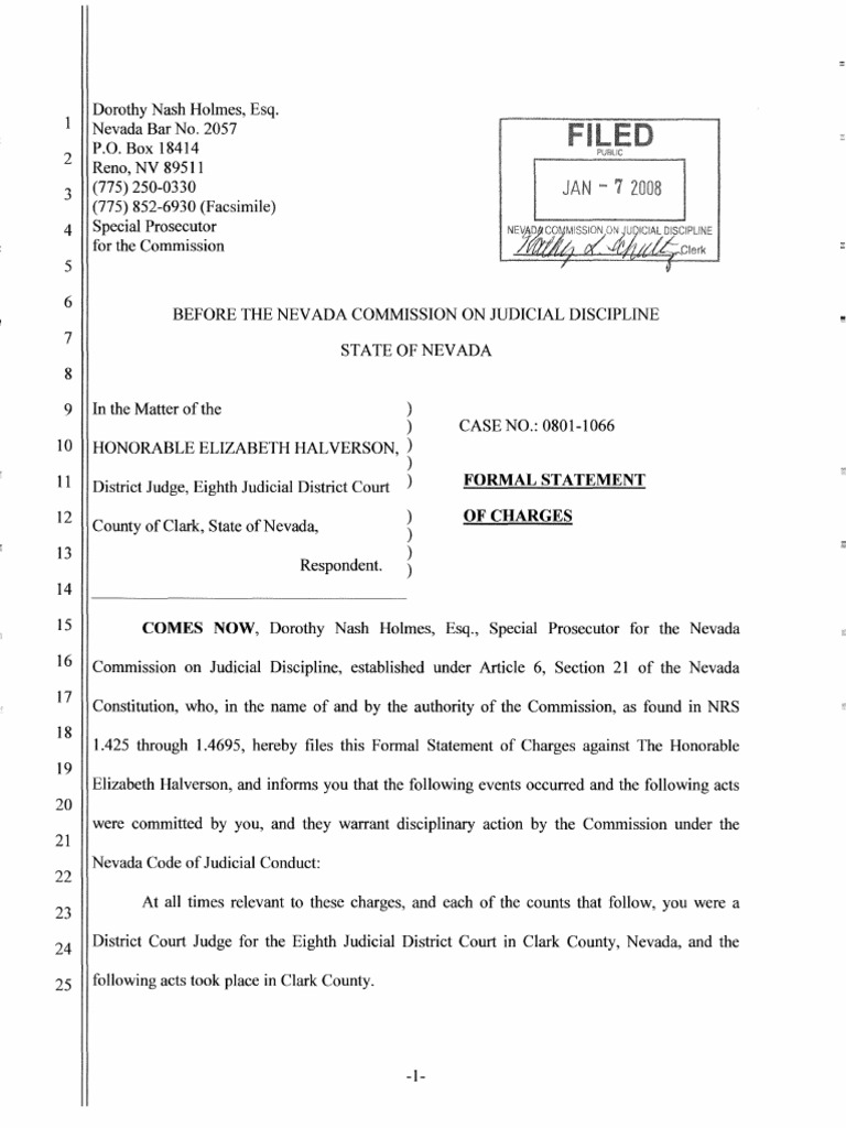 Nevada Judge Halverson Disciplinary Charges | PDF | Nevada | Prosecutor
