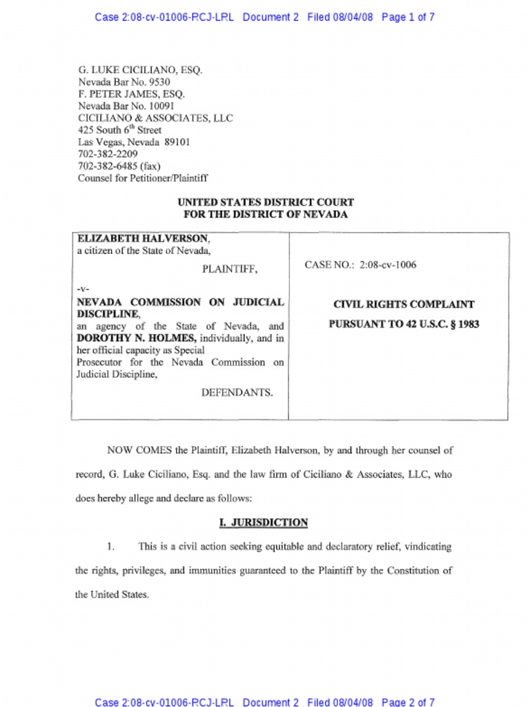 United States District Court For The District of Nevada Elizabeth ...