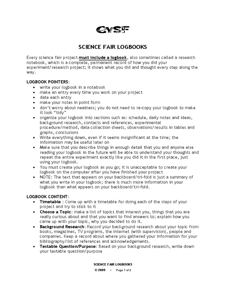 Science Fair Logbooks: Logbook Pointers | PDF | Experiment | Methodology