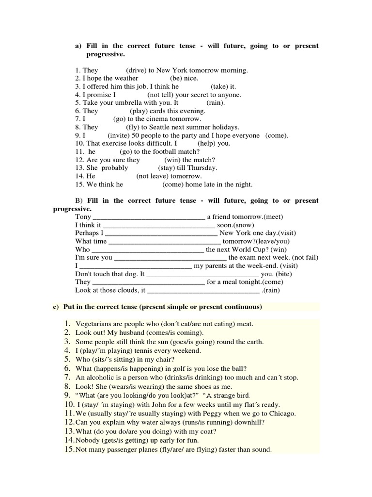 Future Tense Fill-in-the-Blanks Exercises | PDF | Language Arts ...