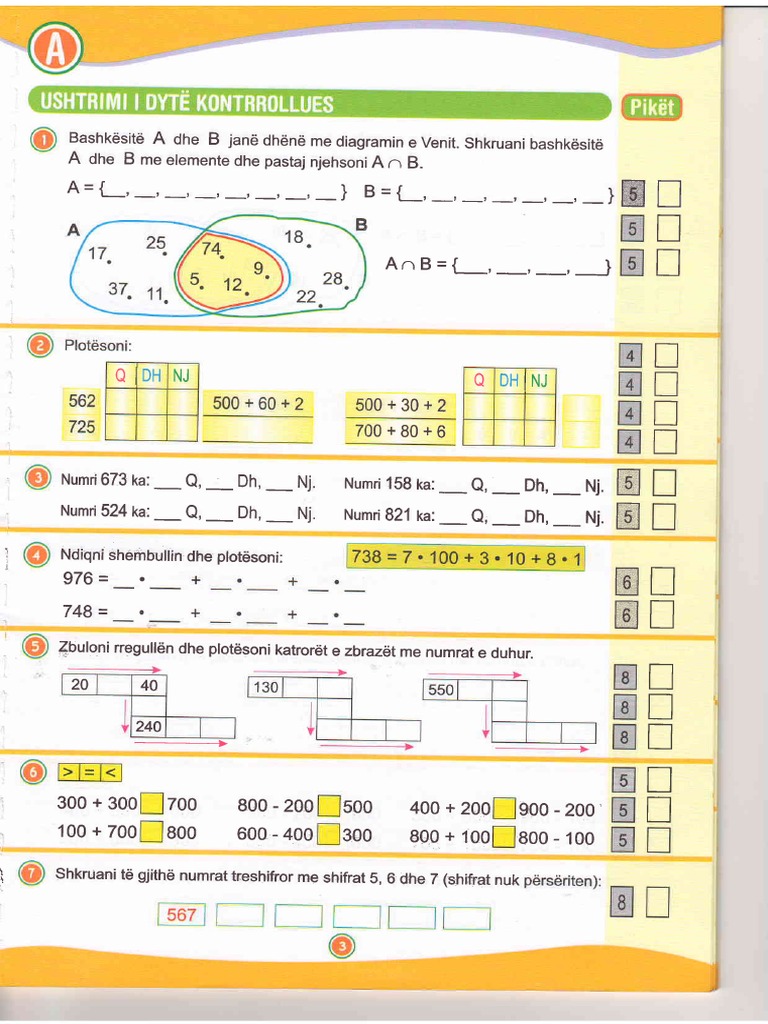 Testi I Matematikës I Klasës Së III Të | PDF
