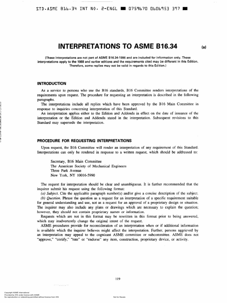 ASME B16.34 Interpretations | PDF | Valve | Pipe (Fluid Conveyance)