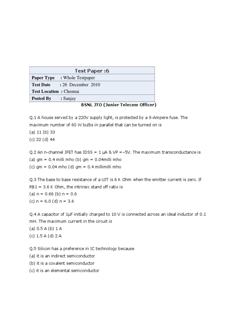 Test Paper:6 Paper Type: Whole Testpaper Test Date: 26 December 2010 ...
