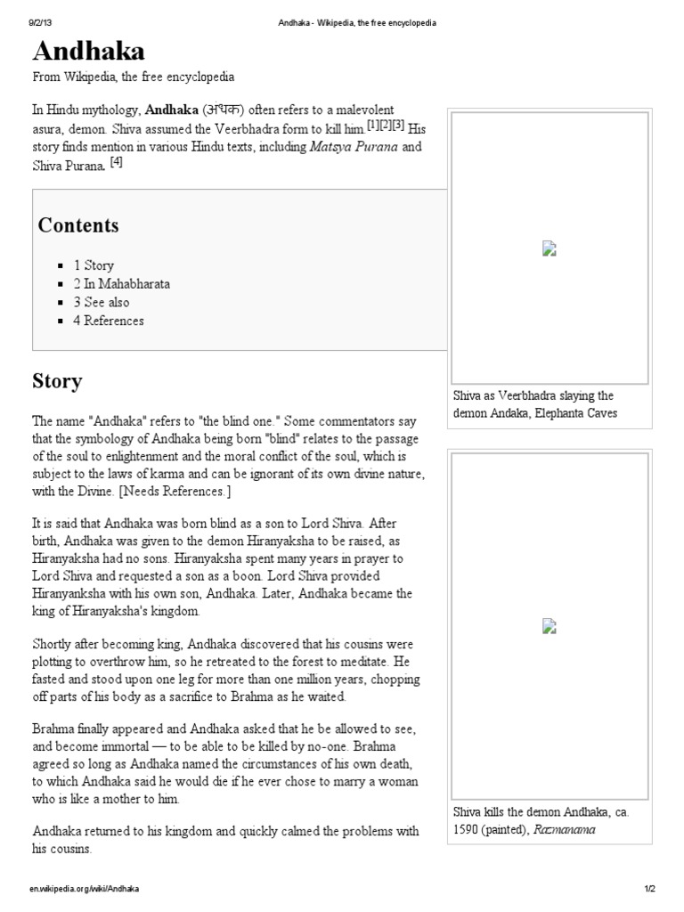 Andhaka - Wikipedia, The Free Encyclopedia | PDF | Hindu Deities ...