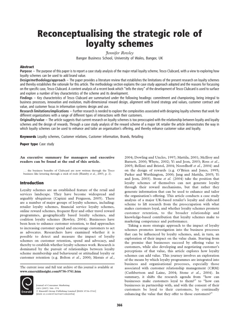 Reconceptualising Strategic Role of Loyalty Schemes | PDF | Tesco ...