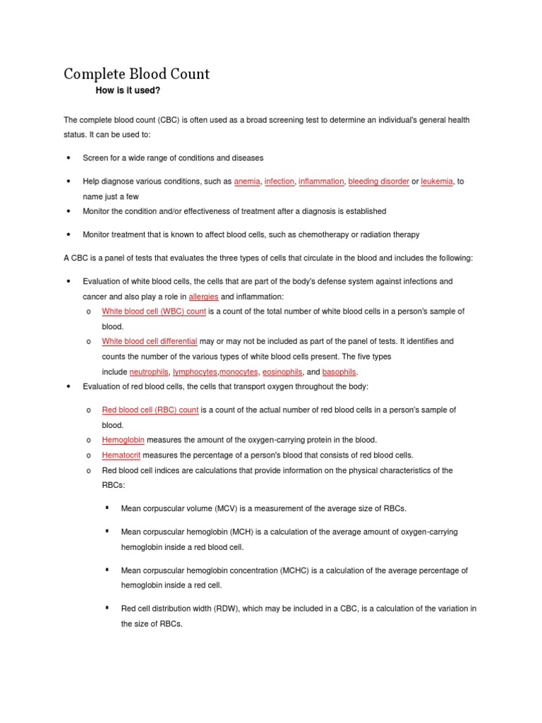 Complete Blood Count | PDF | White Blood Cell | Leukemia