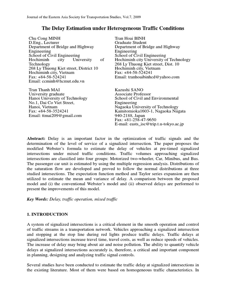 The Delay Estimation Under Heterogeneous Traffic Conditions | PDF | Variance | Traffic