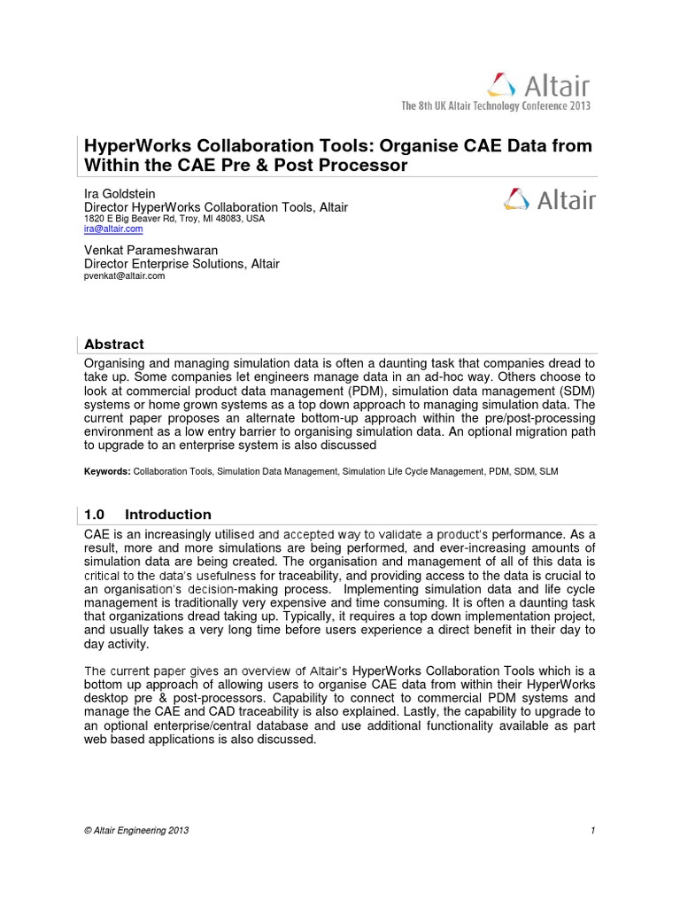 HyperWorks Collaboration Tools: Organise CAE Data From Within The CAE Pre & Post Processor | PDF ...