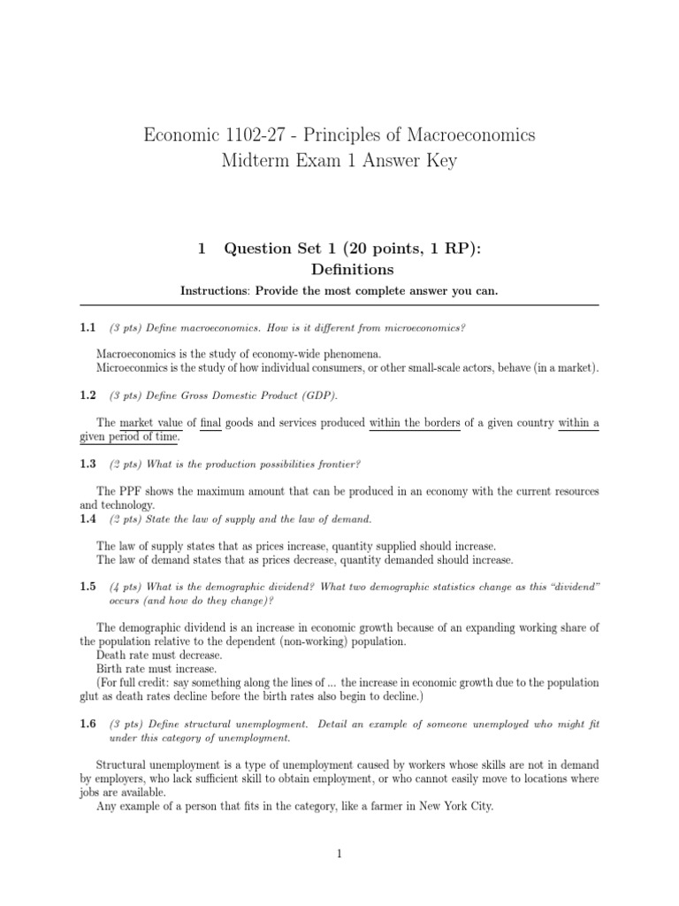Midterm 1 Answer Key Students | PDF | Economic Growth | Macroeconomics