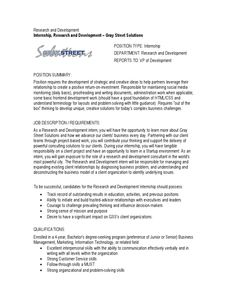 Internship, Research and Development - Gray Street Solutions | Download ...