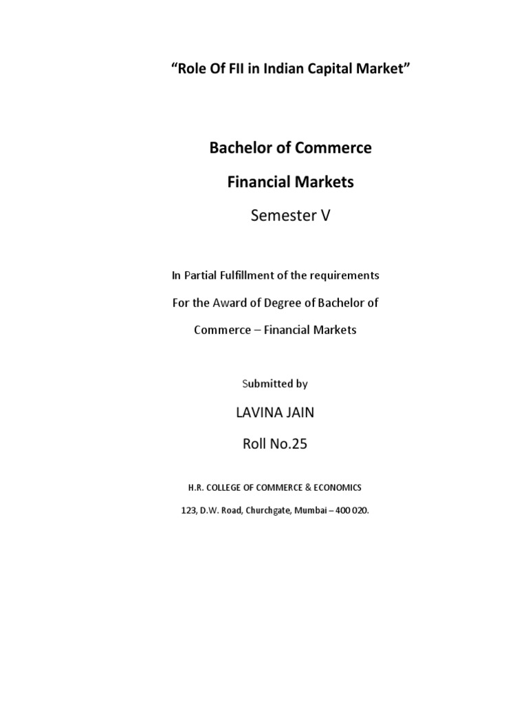 Role of FII in Indian Capital Market | PDF | Securities (Finance ...