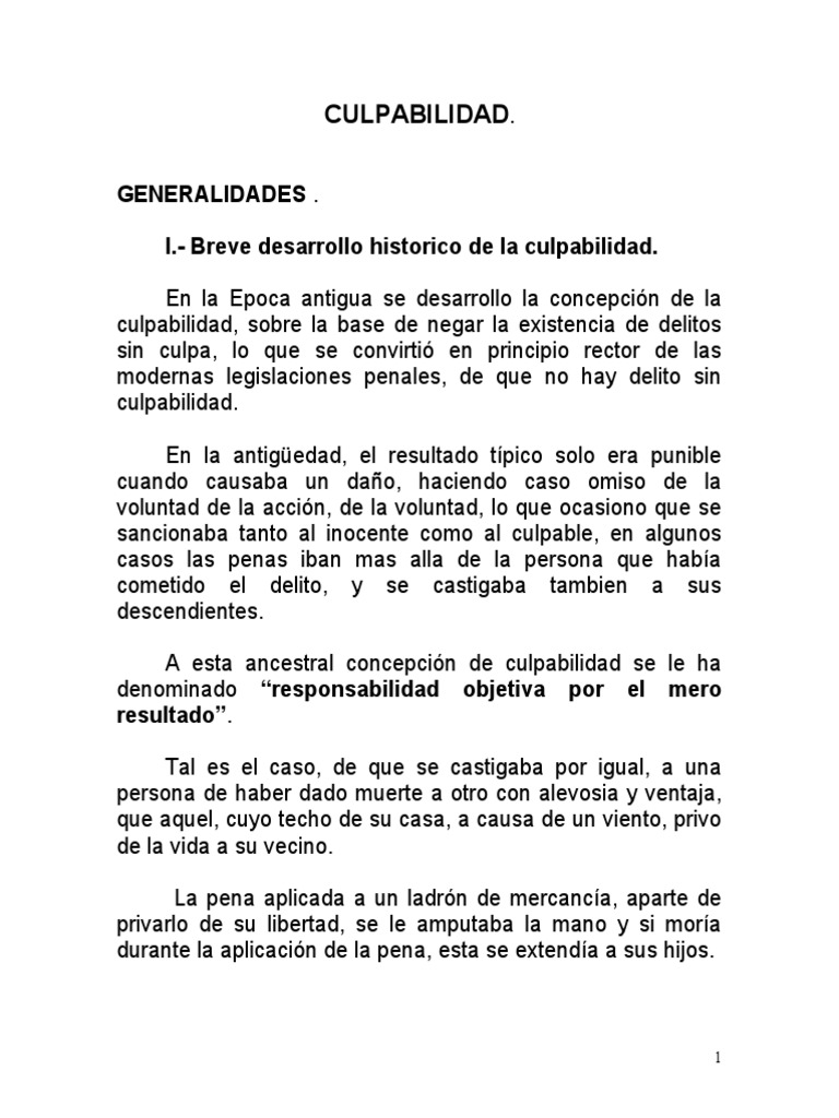 Culpabilidad Escrito | PDF | Intención (Derecho Penal) | Derecho penal