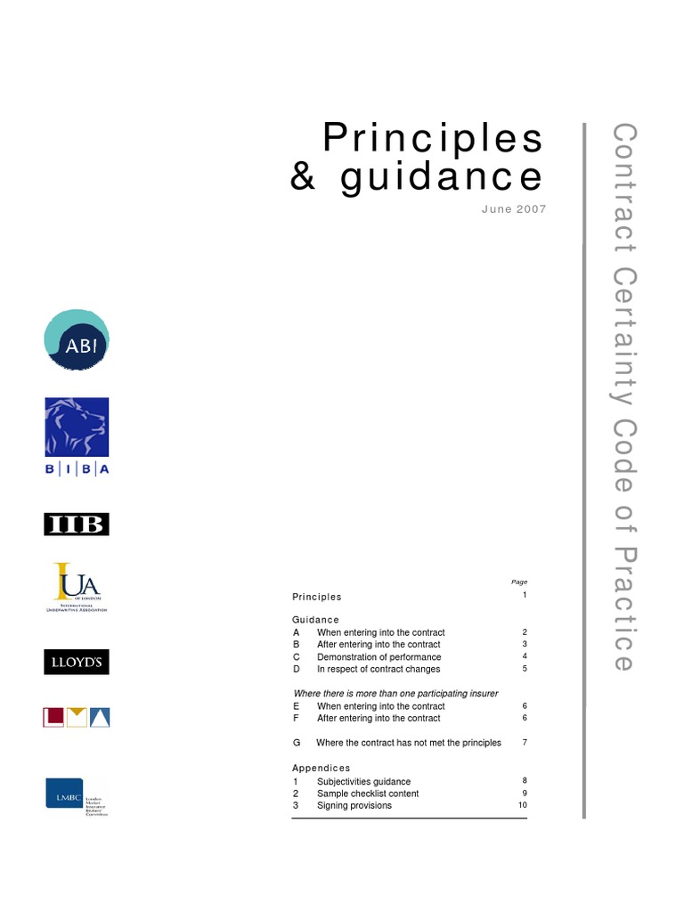 Contract Certainty Principles & Guidance | PDF | Reinsurance | Insurance