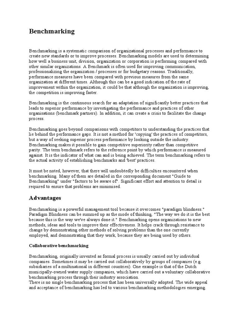 Advantages & Disadvantages of Benchmarking | PDF | Benchmarking | Business Process