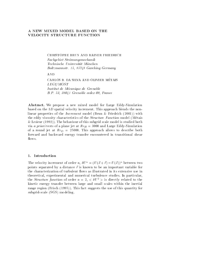 A New Mixed Model Based On The Velocity Structure Function | PDF | Turbulence | Fluid Mechanics