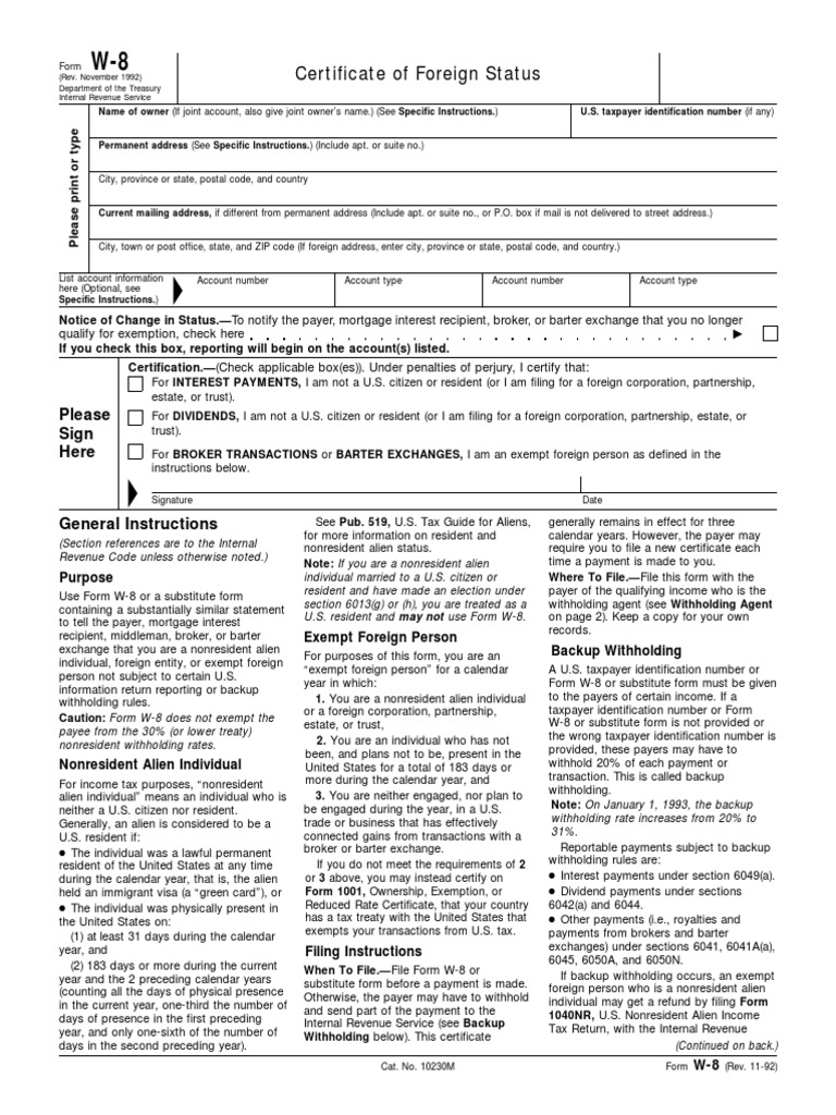 fw8 PDF | PDF | Irs Tax Forms | Withholding Tax