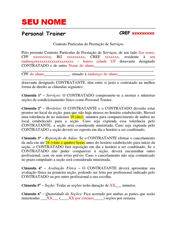 Modelo de Contrato Personal Trainer