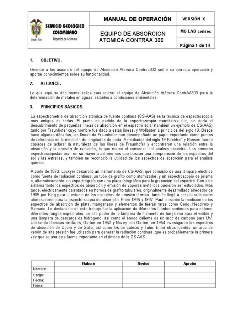 Manual de Operación ContrAA 300 | PDF | Espectroscopia | Espectroscopía ...