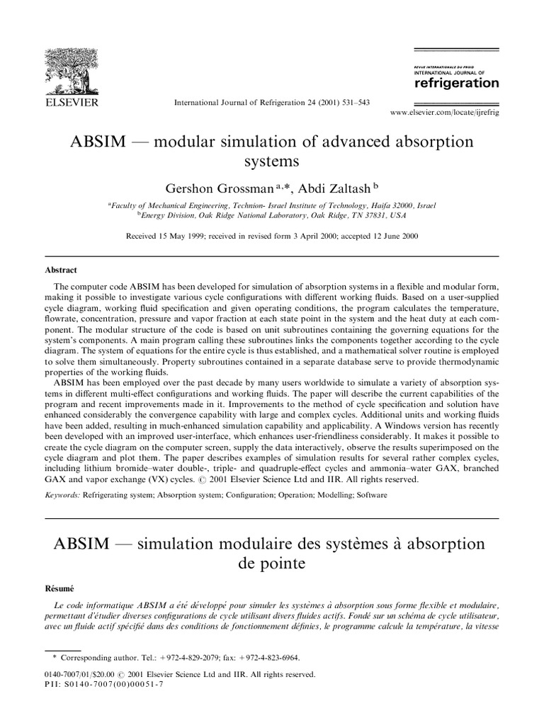 ABSIM - Modular Simulation of Advanced Absorption Systems | PDF | Heat ...